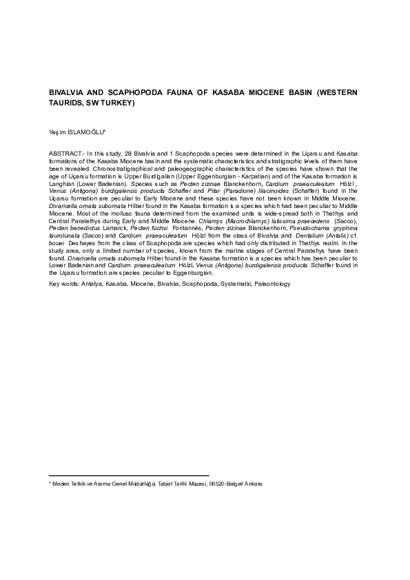 (PDF) Bivalvia and Scaphopoda Fauna of Kasaba Miocene Basin (Western ...