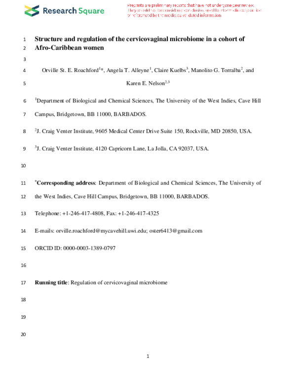 (PDF) Structure and regulation of the cervicovaginal microbiome in a ...