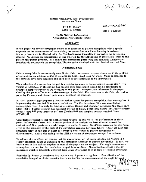 (PDF) Pattern recognition, inner products, and correlation filters