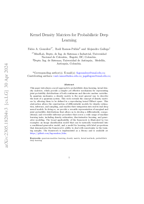 (PDF) Quantum Kernel Mixtures for Probabilistic Deep Learning