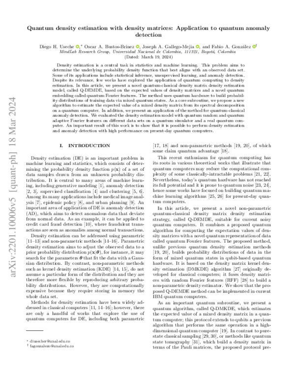 (PDF) Quantum Density Estimation with Density Matrices in NISQ Devices: Application to Quantum ...
