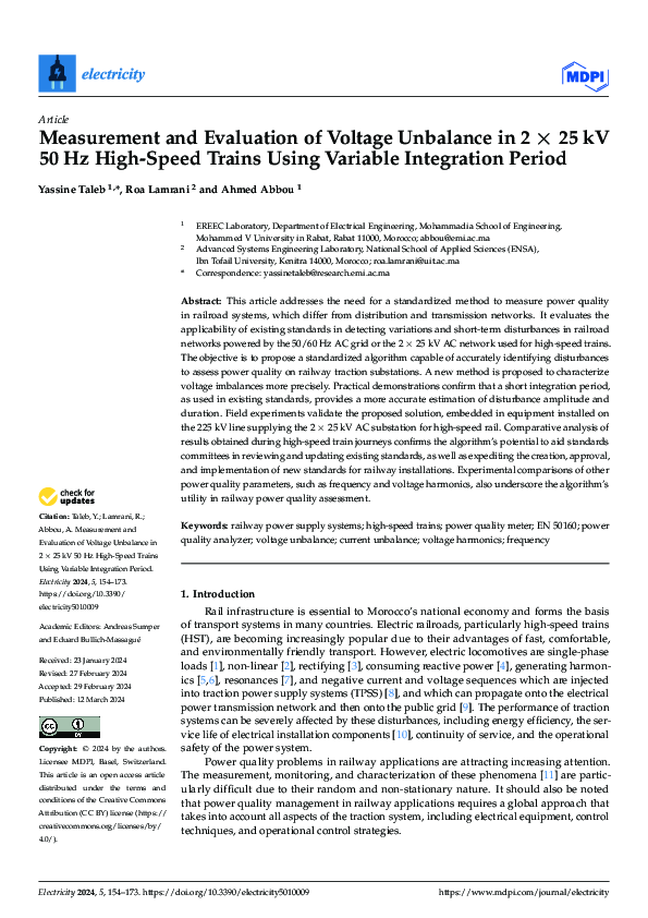 (PDF) Measurement and Evaluation of Voltage Unbalance in 2 × 25 kV 50 ...