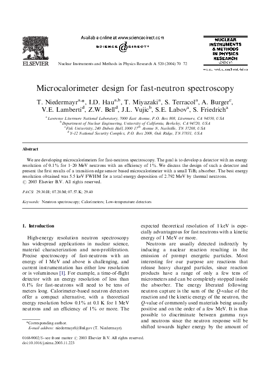 (PDF) Microcalorimeter design for fast-neutron spectroscopy
