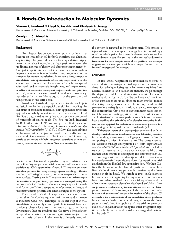 (PDF) A Hands-On Introduction to Molecular Dynamics