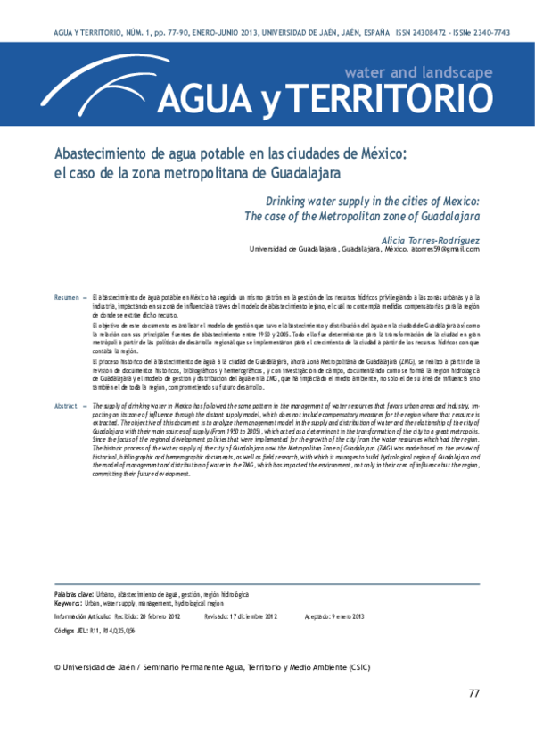 (PDF) Drinking water supply in the cities of Mexico: The case of the ...