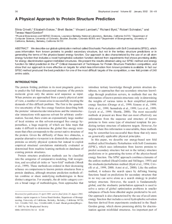 (PDF) A Physical Approach to Protein Structure Prediction