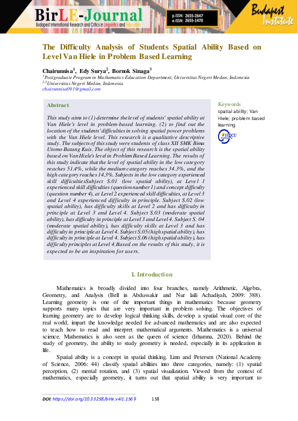 (PDF) Analyzing Students' Spatial Ability in Learning