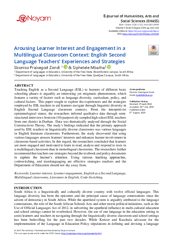 (PDF) Arousing Learner Interest and Engagement in a Multilingual ...