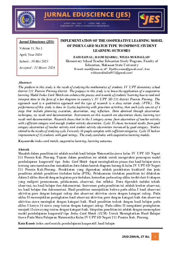 (PDF) Implementation of the Cooperative Learning Model of Index Card Match Type to Improve ...