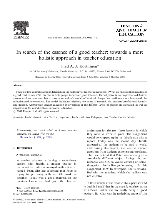(PDF) In search of the essence of a good teacher: towards a more ...