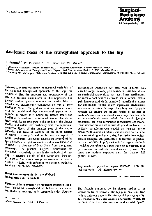 (PDF) Anatomic basis of the transgluteal approach to the hip