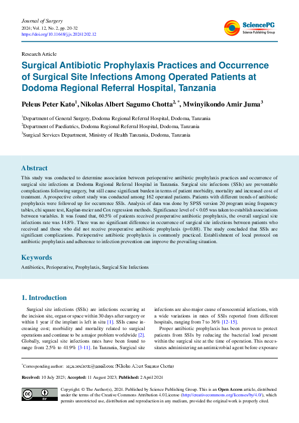 (PDF) Surgical Antibiotic Prophylaxis Practices and Occurrence of ...
