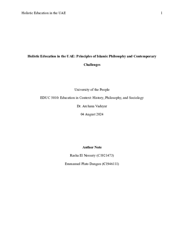 (PDF) Holistic Education in the UAE 1 Holistic Education in the UAE ...