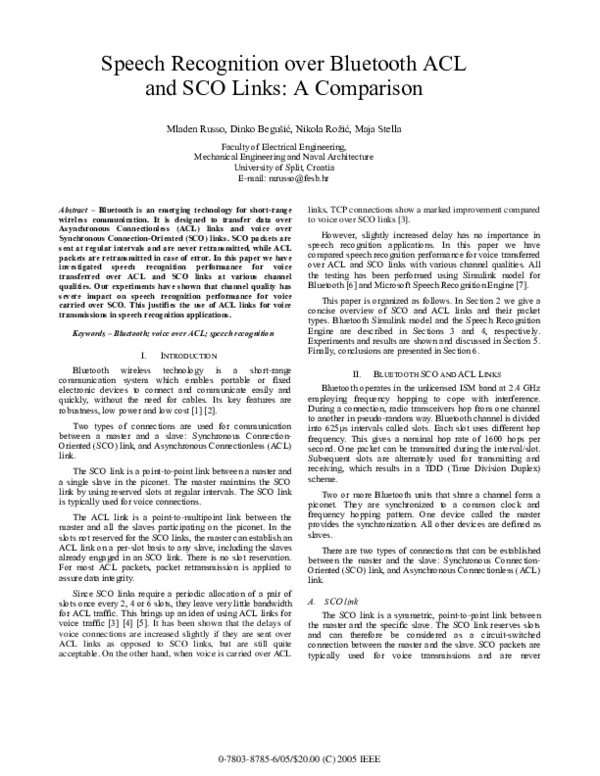 (PDF) Speech recognition over bluetooth ACL and SCO links: a comparison