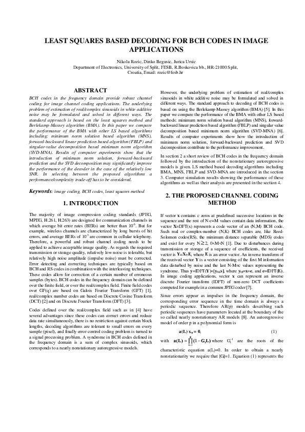 (PDF) Least squares based decoding for BCH codes in image applications