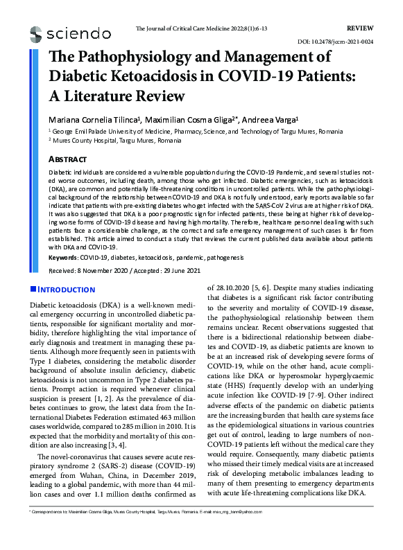 (PDF) The Pathophysiology and Management of Diabetic Ketoacidosis in ...