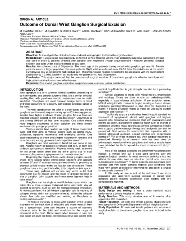 (PDF) Outcome of Dorsal Wrist Ganglion Surgical Excision