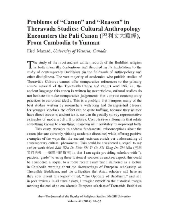 (PDF) Problems of “Canon” and “Reason” in Theravāda Studies