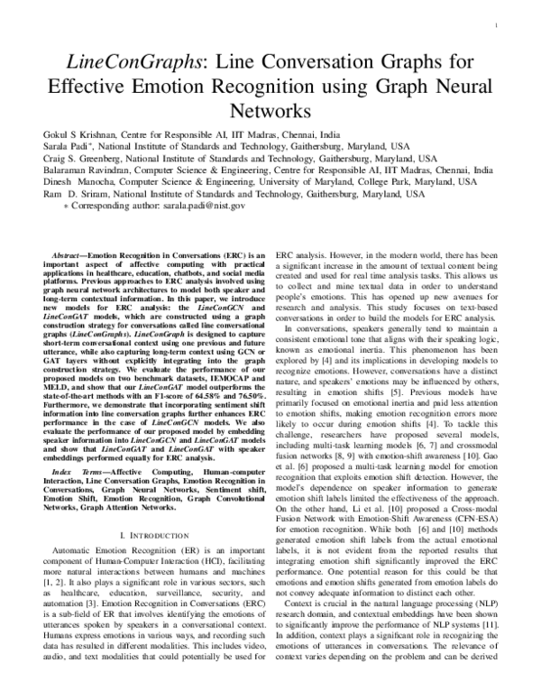 (PDF) LineConGraphs: Line Conversation Graphs for Effective Emotion Recognition using Graph ...