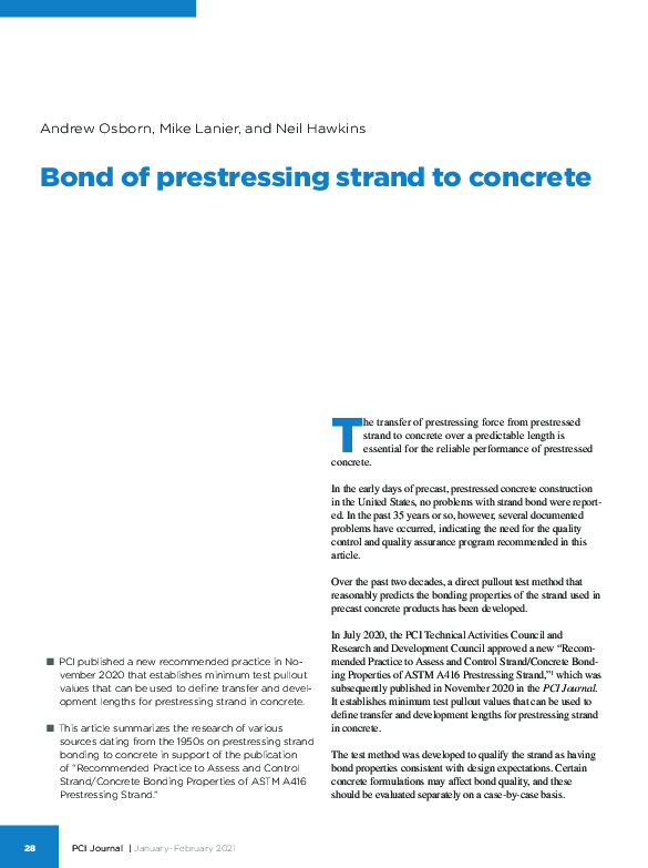 (PDF) Bond of prestressing strand to concrete