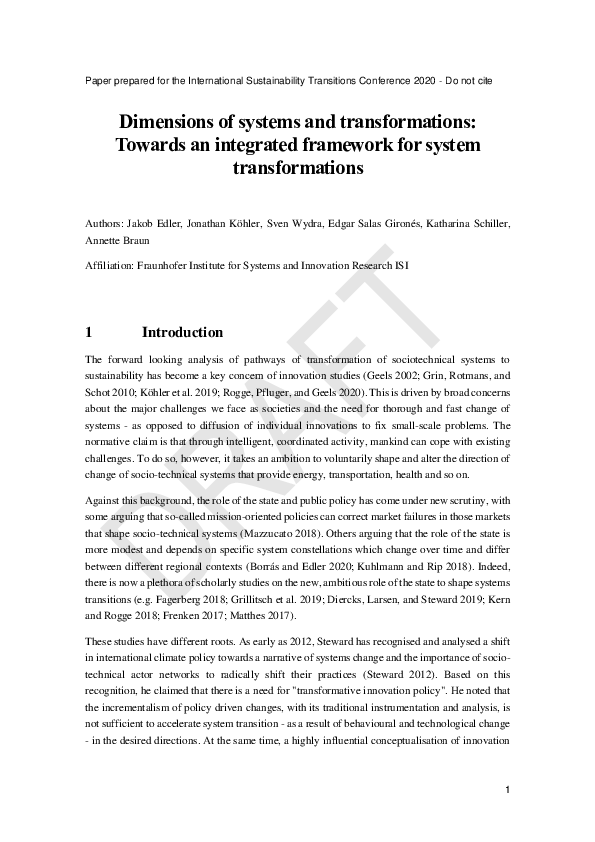 (PDF) Dimensions of systems and transformations: Towards an integrated framework for system ...