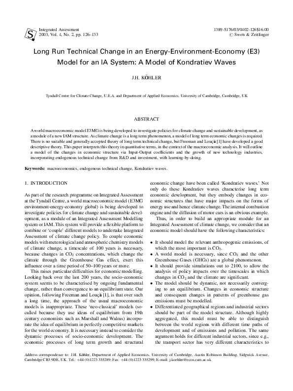 (PDF) Long Run Technical Change in an Energy-Environment-Economy (E3 ...