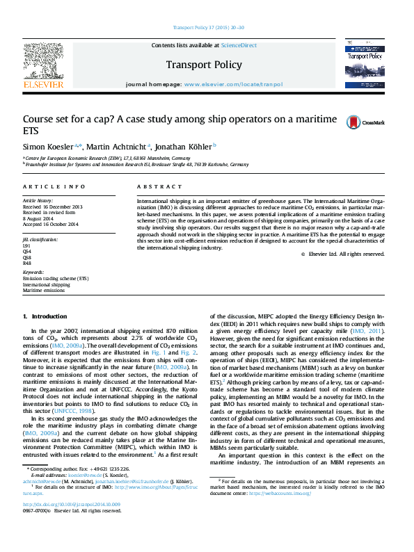 (PDF) Course set for a cap? A case study among ship operators on a ...