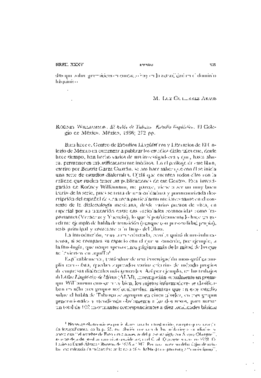 (PDF) Rodney Williamson, El habla de Tabasco. Estudio lingüístico. El ...