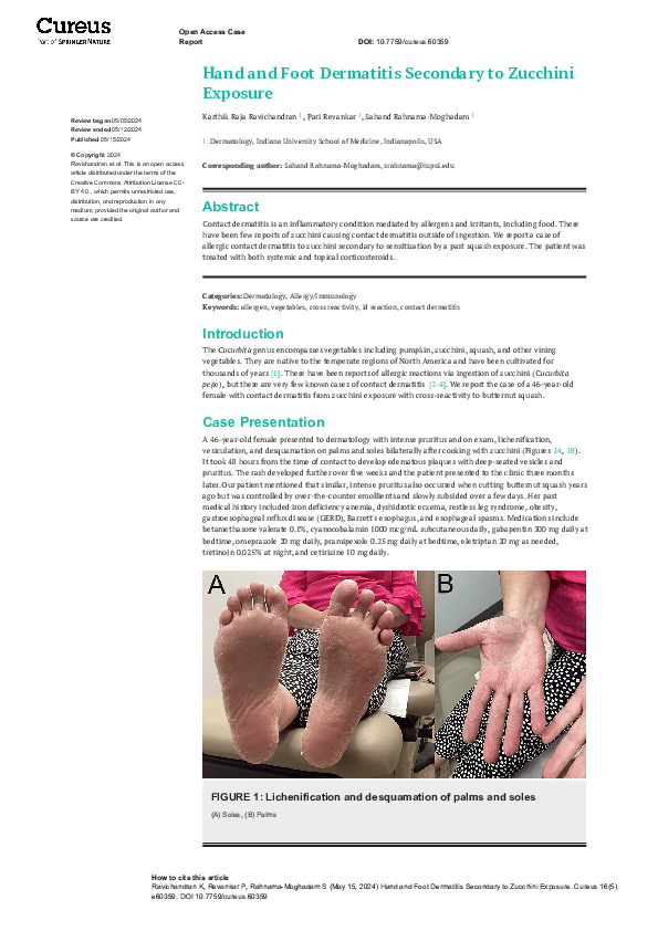 (PDF) Hand and Foot Dermatitis Secondary to Zucchini Exposure | Pari ...