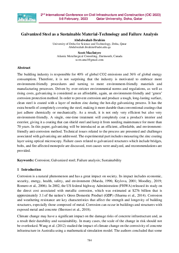 (PDF) Galvanized Steel as a Sustainable Material-Technology and Failure Analysis