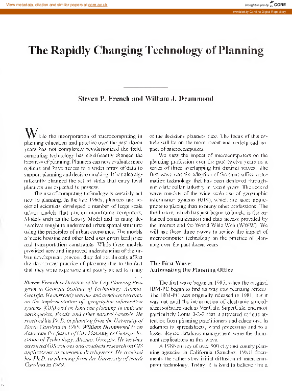 (PDF) The Rapidly Changing Technology of Planning