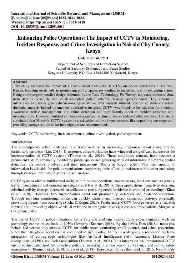 (PDF) Enhancing Police Operations: The Impact of CCTV in Monitoring ...