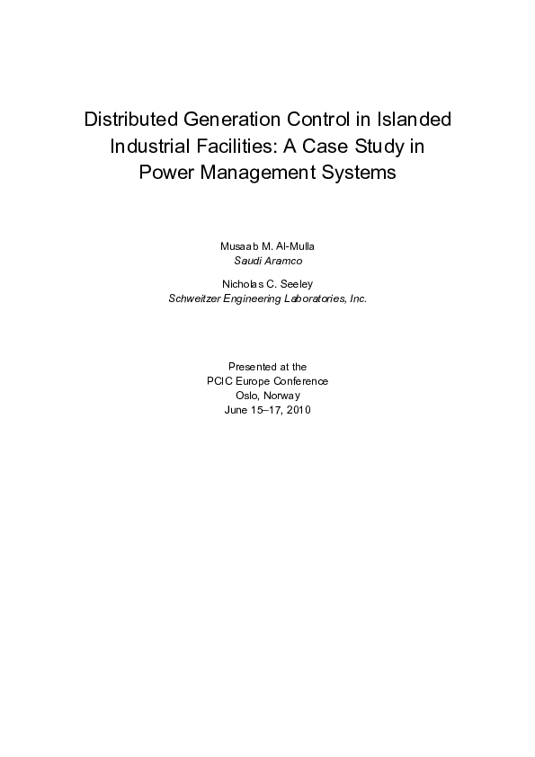 (PDF) Distributed generation control in islanded industrial facilities: A case study in power ...