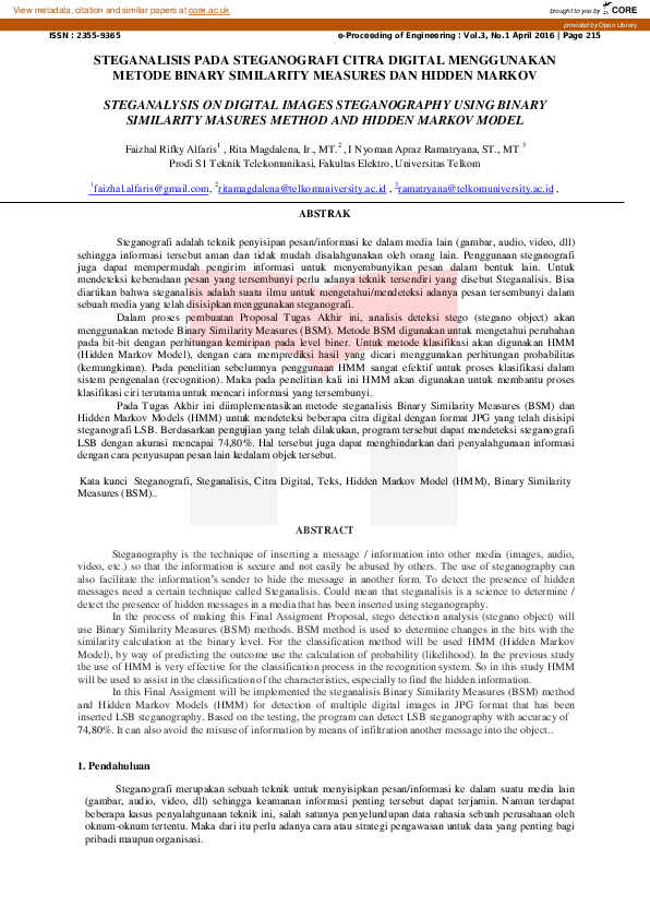 (PDF) Steganalisis Pada Steganografi Citra Digital Menggunakan Metode ...