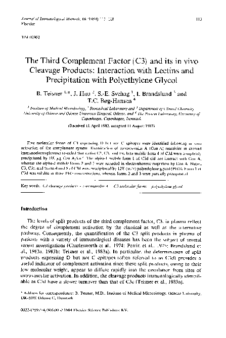 (PDF) The third complement factor (C3) and its in vivo cleavage ...