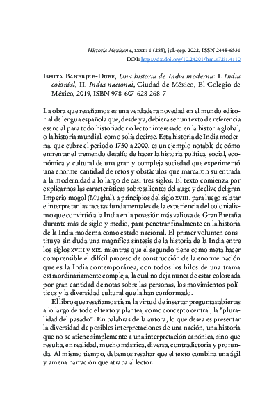 (PDF) Sobre Ishita Banerjee-Dube, Una historia de la India moderna