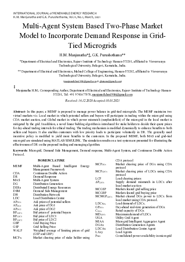 (PDF) Multi-Agent System Based Two-Phase Market Model to Incorporate Demand Response in Grid ...