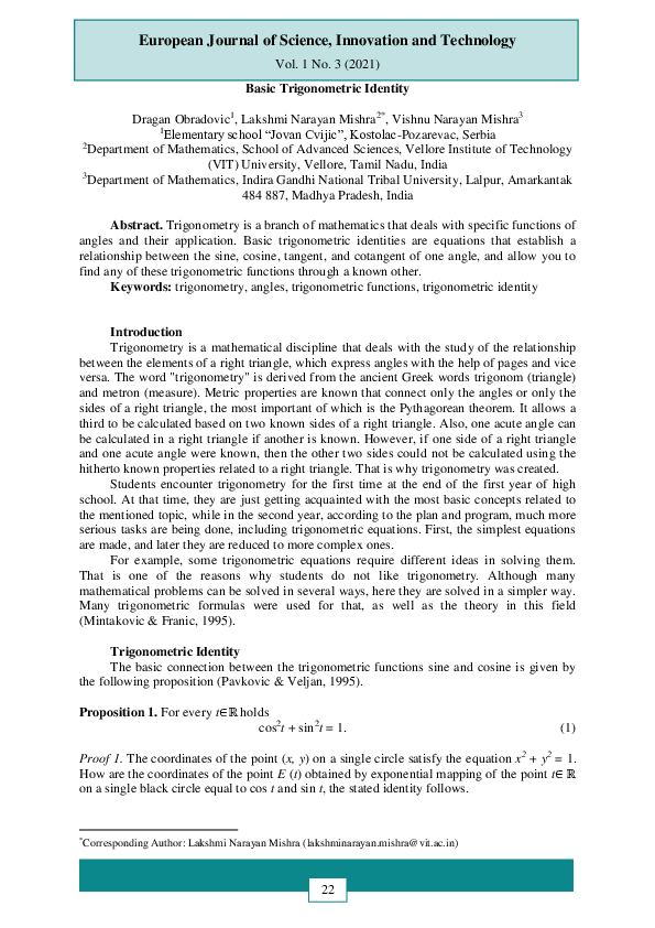 Pdf Basic Trigonometric Identity