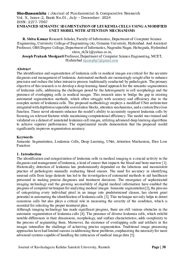 Pdf Enhanced Semantic Segmentation Of Leukemia Cells Using A Modified Unet Model With