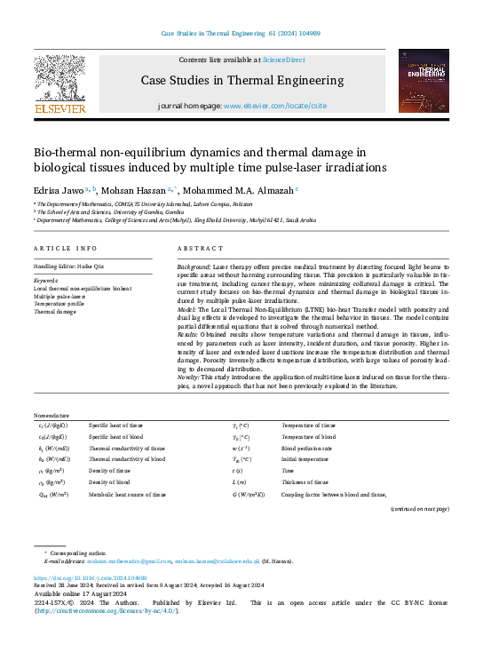 (PDF) Bio-thermal non-equilibrium dynamics and thermal damage in ...