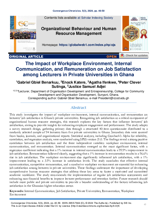 (PDF) The Impact of Workplace Environment, Internal Communication, and Remuneration on Job ...