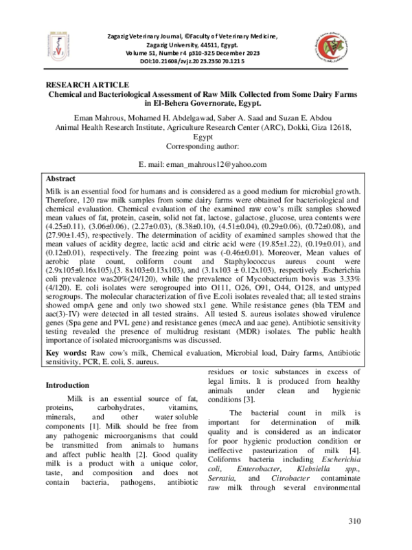 (PDF) Chemical and Bacteriological Assessment of Raw Milk Collected ...