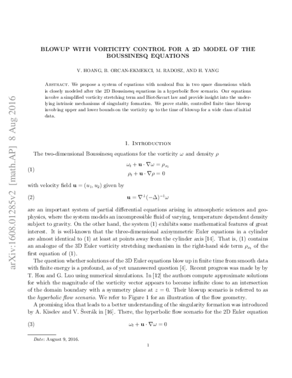 Pdf Blowup With Vorticity Control For A 2d Model Of The Boussinesq Equations