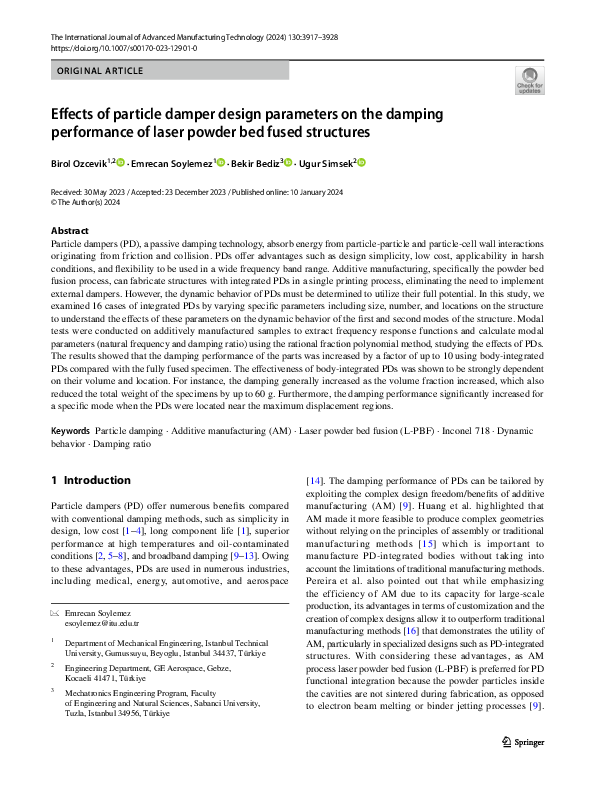 (PDF) Effects of particle damper design parameters on the damping performance of laser powder ...
