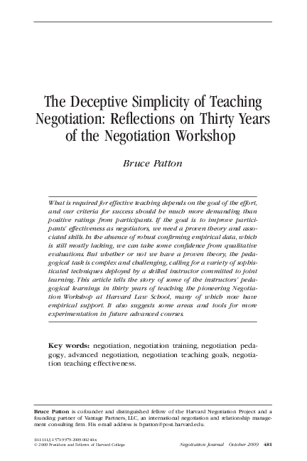 (PDF) Reflections on 30 Years of Teaching Negotiation Effectively