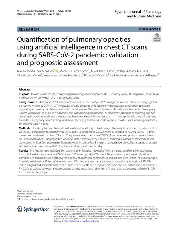 (PDF) Quantification of pulmonary opacities using artificial intelligence in chest CT scans ...