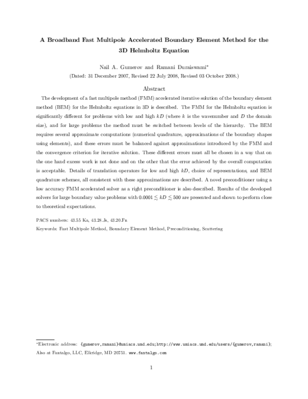 (PDF) A Broadband Fast Multipole Accelerated Boundary Element Method for the 3D Helmholtz Equation