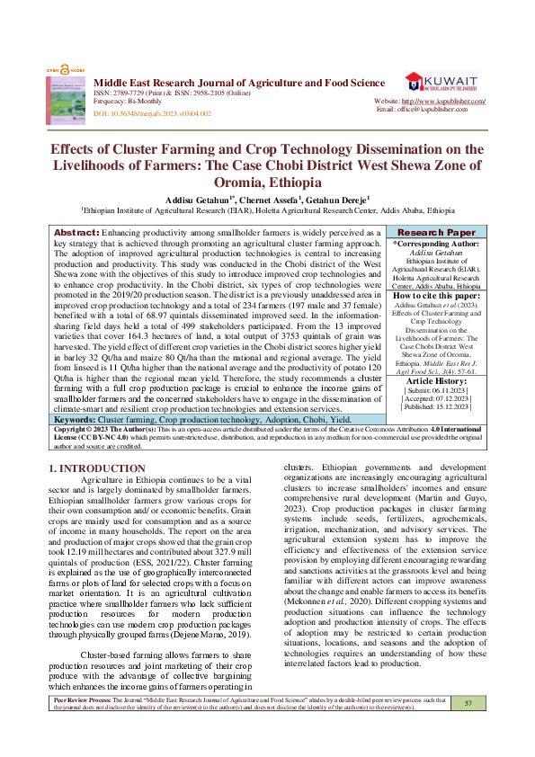 (PDF) Effects of Cluster Farming and Crop Technology Dissemination on ...