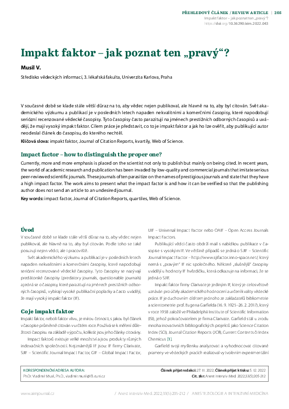 (PDF) Impact factor - how to distinguish the proper one?