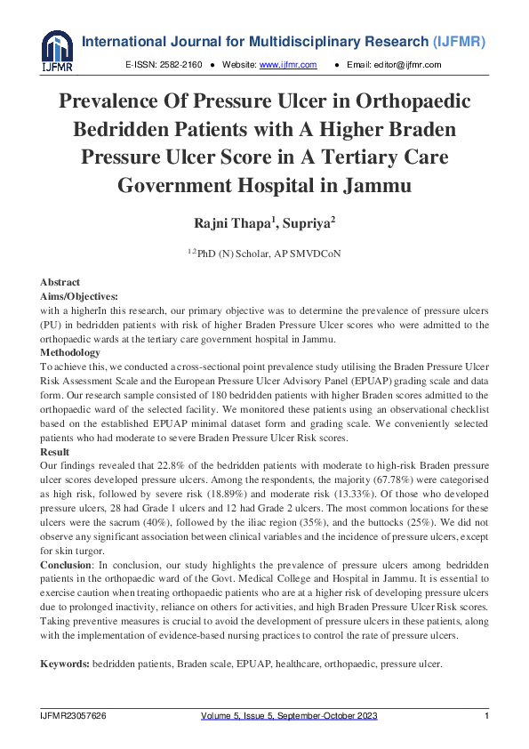 (PDF) Prevalence of Pressure Ulcer in Orthopaedic Bedridden Patients ...
